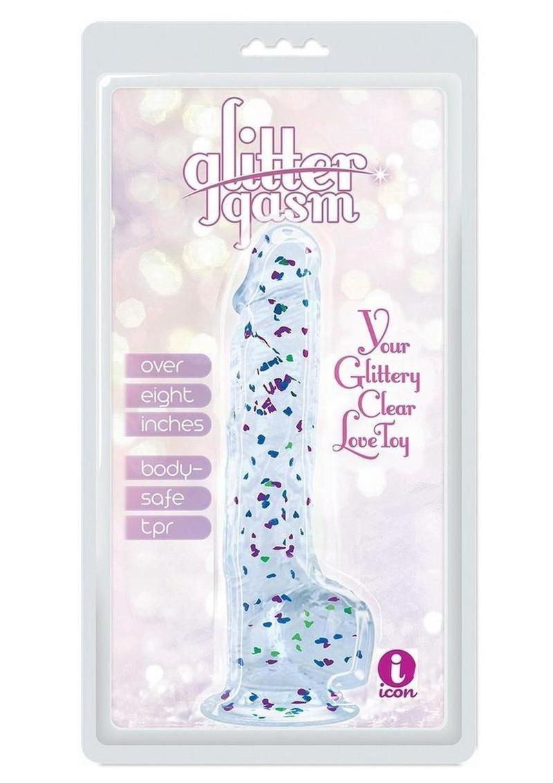 Glittergasm Realistic Clear Dildo with Balls and Suction Cup - Red/Ora – Its Cassidy Bybee